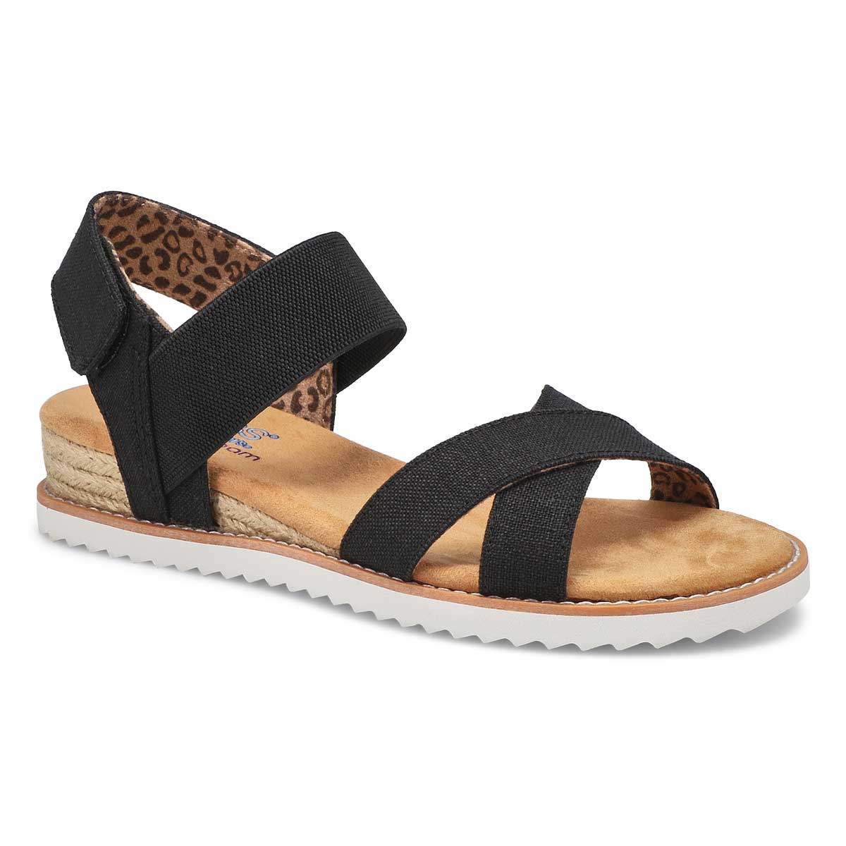 Skechers Women's Desert Kiss Secret Picnic Wedge Sandals Black Linen at ...